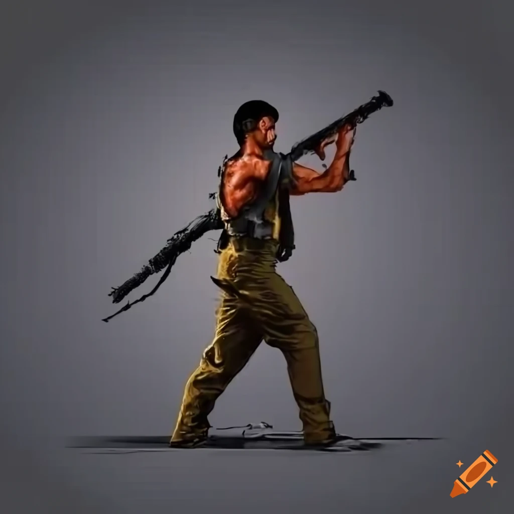 Character resembling rambo in the walking dead game on Craiyon