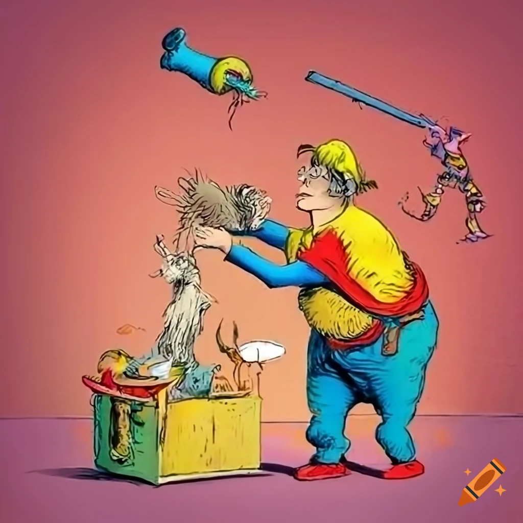 Colorful book illustration of a funny handyman on Craiyon