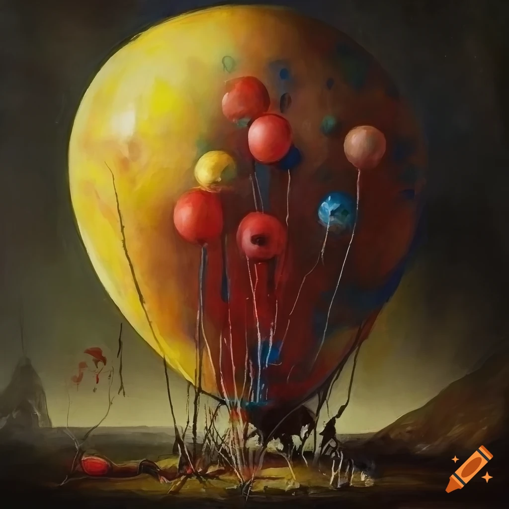 Painting of colorful balloons in a joyful scene on Craiyon
