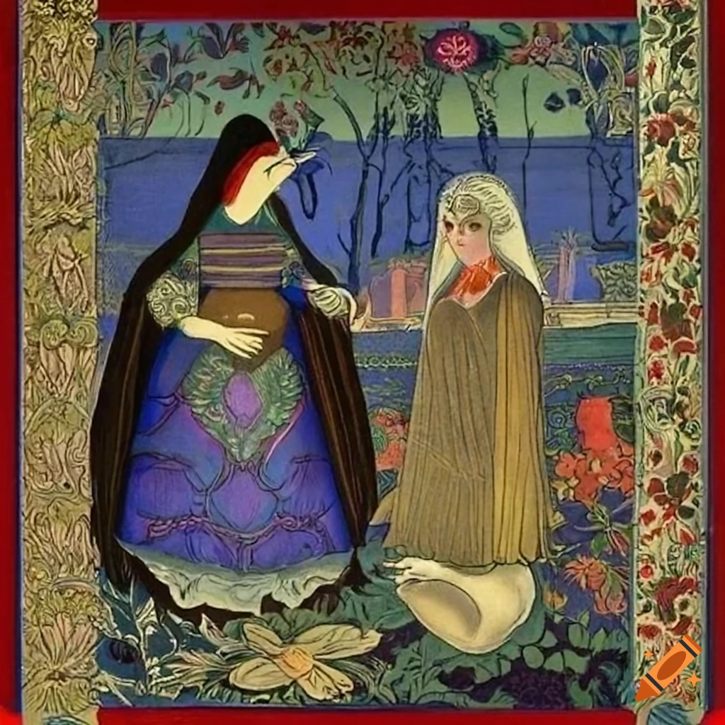 Illustration of Curandera Raven and Mother Goose in mystical attire on ...