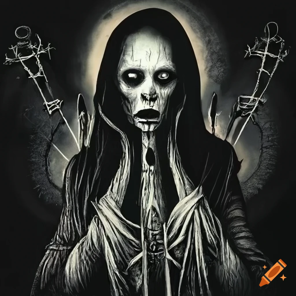 Death tarot card with black background and gold lines on Craiyon