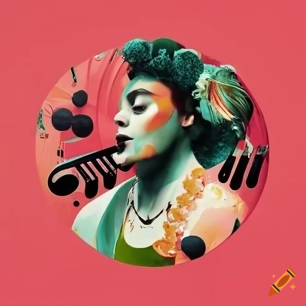 Collage of cooking and music elements in vibrant colors on Craiyon