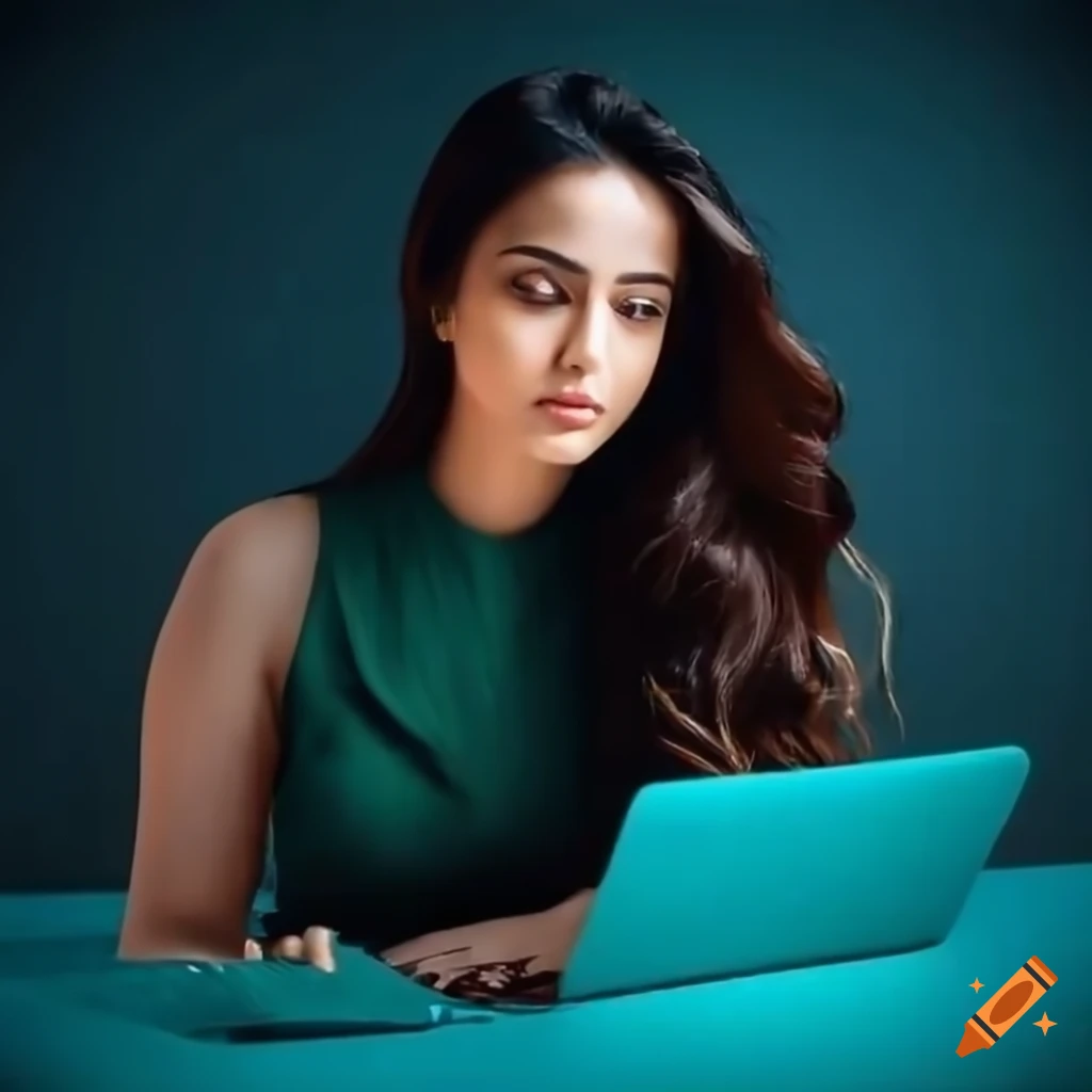 Side view of a female developer coding on laptop on Craiyon