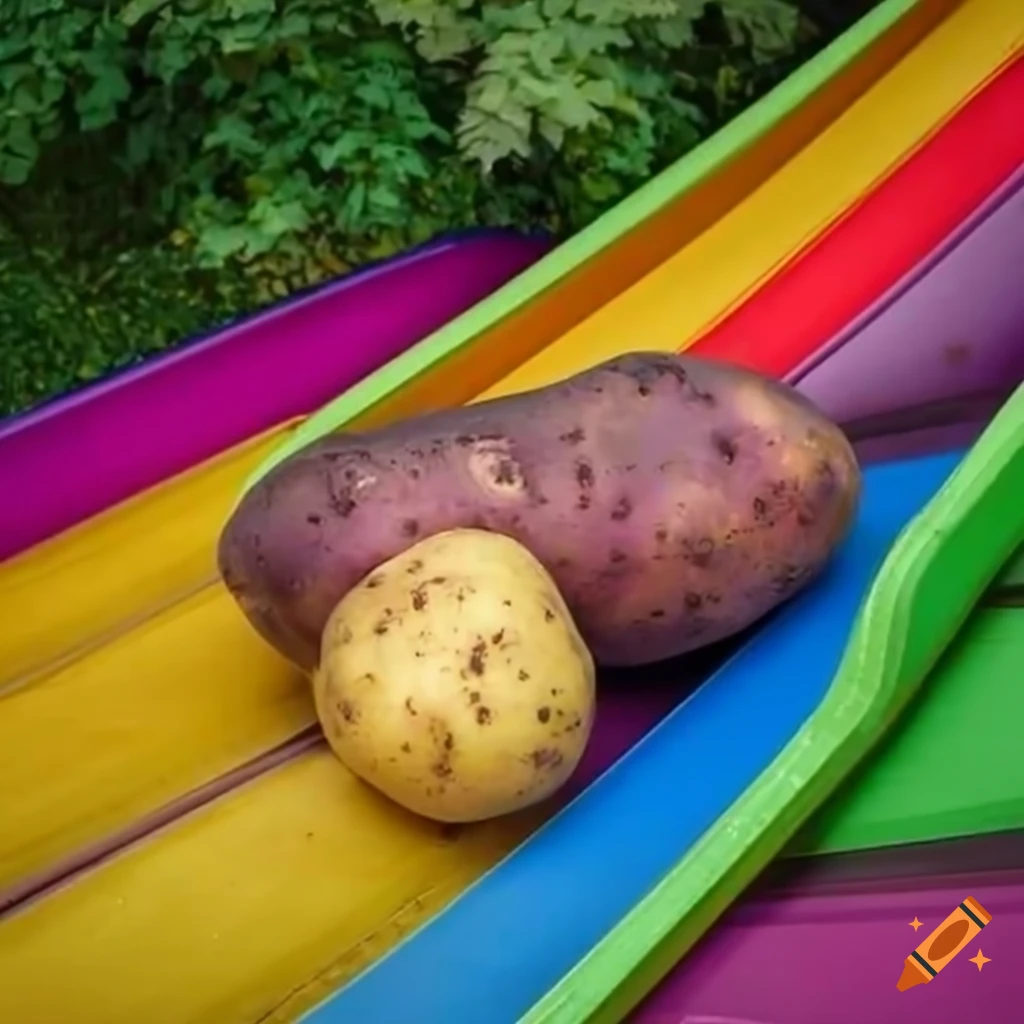 Potato on a colorful slide in a park