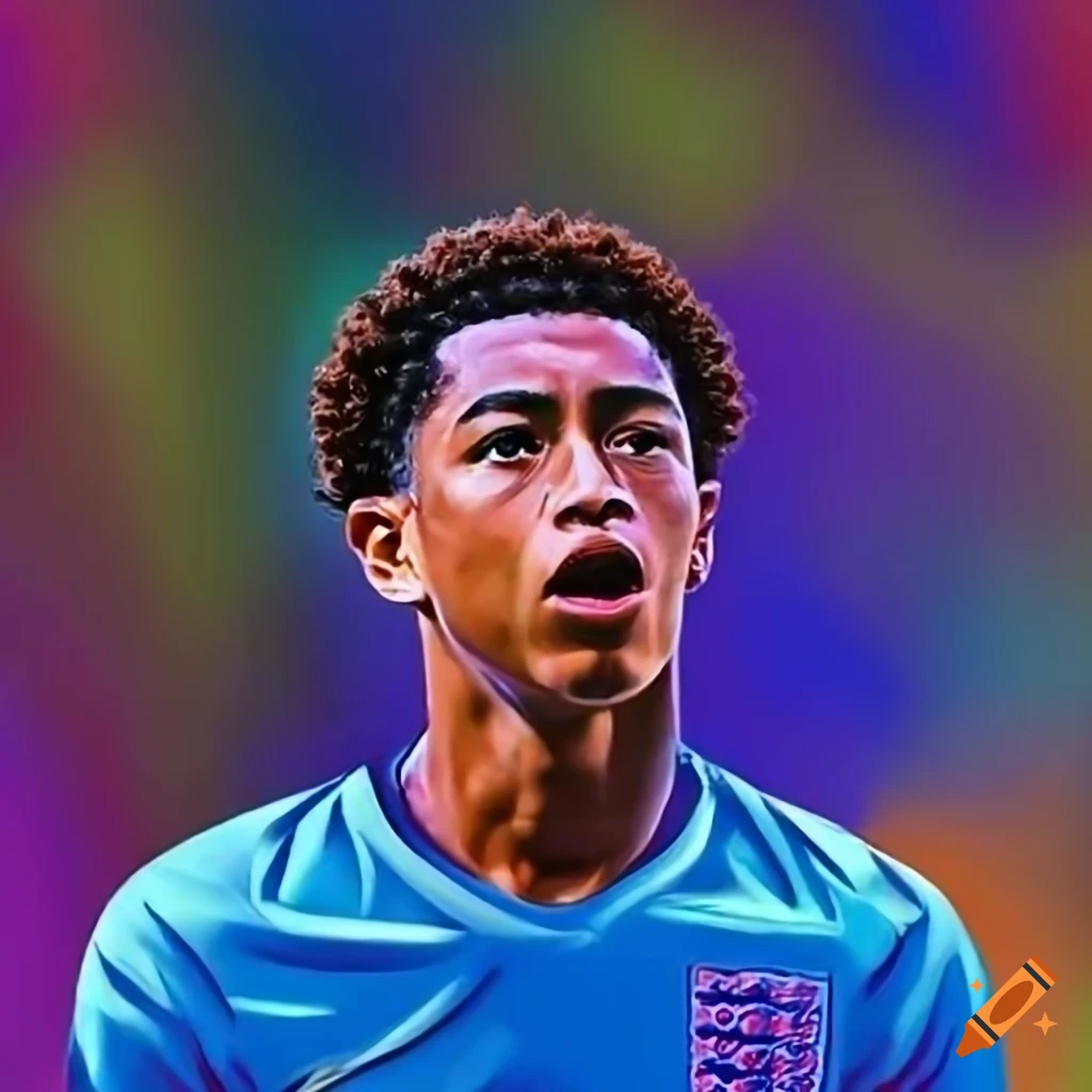 Colourful portrait of jude bellingham representing england on Craiyon