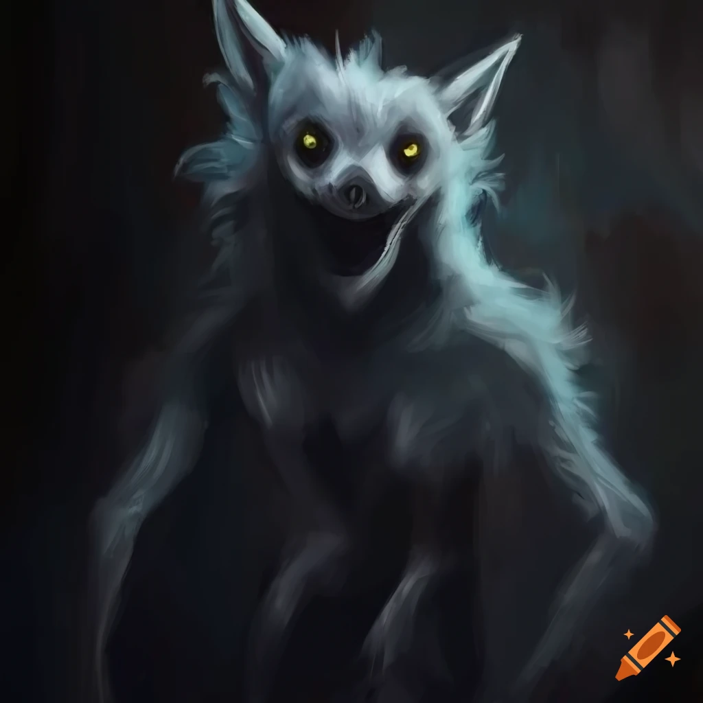 Abstract painting of a dark furry creature on Craiyon