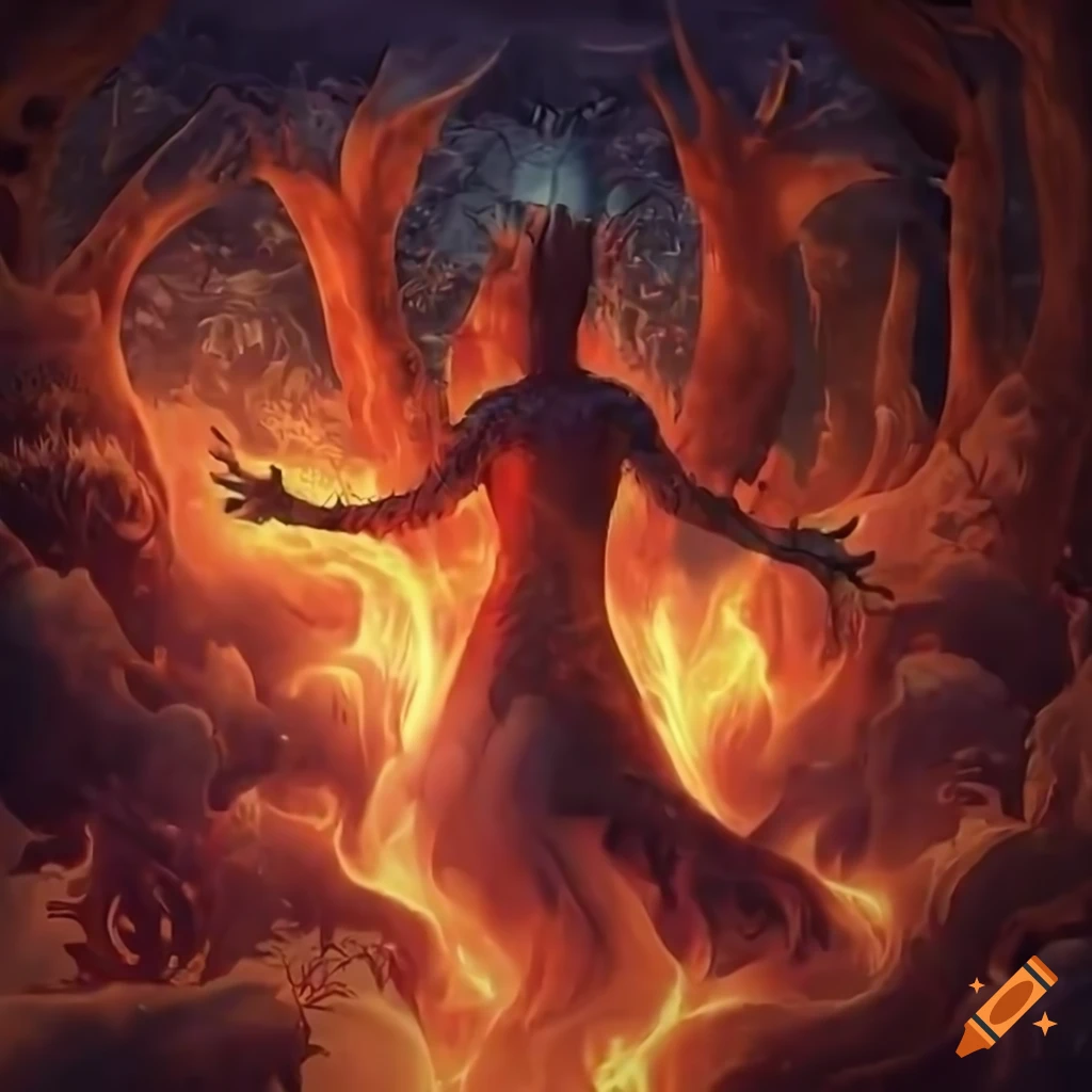 Illustration of a mythical creature rising from flames on Craiyon