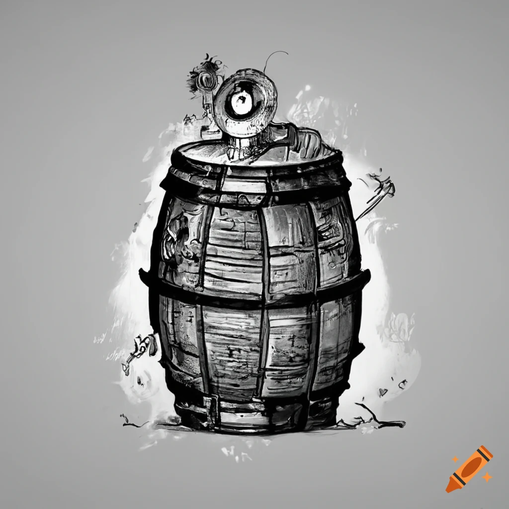 Steampunk barrel in tim burton's ink style