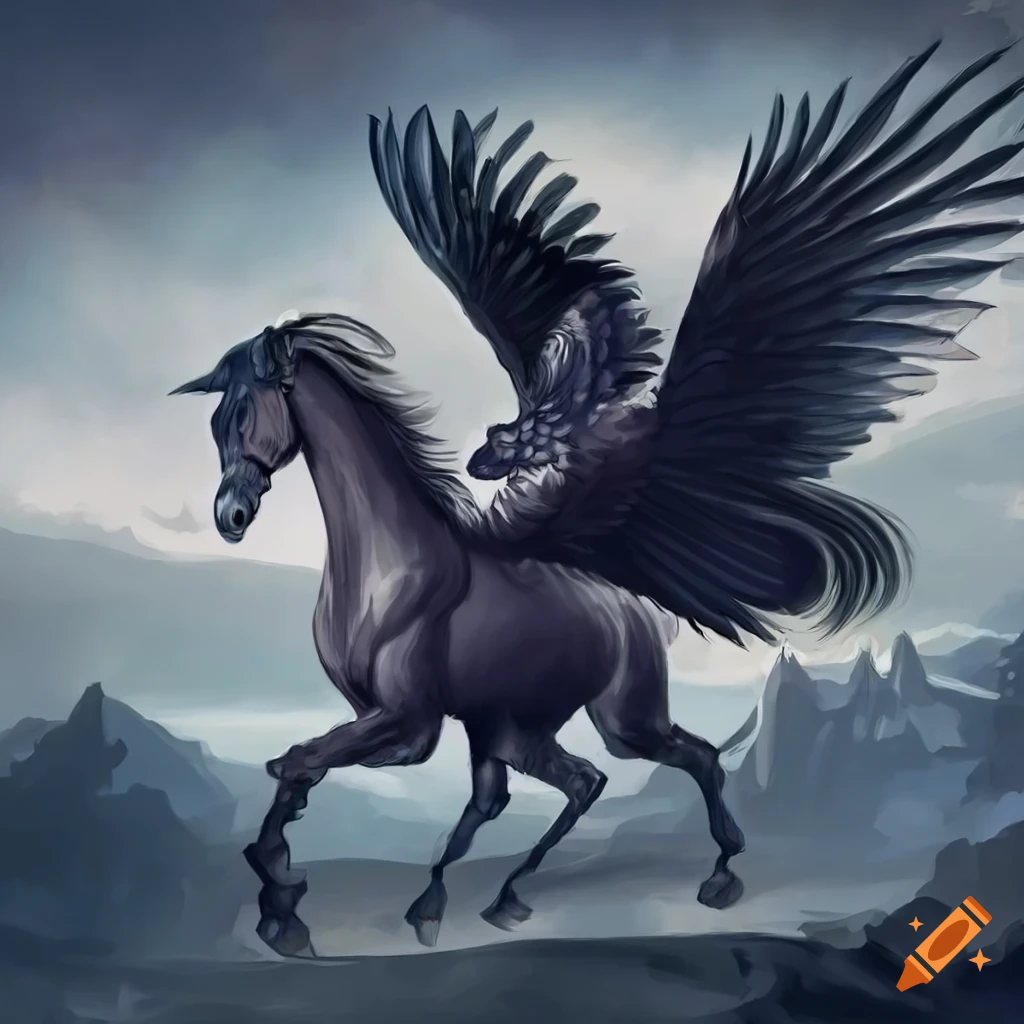 Illustration of a raven riding a horse on Craiyon