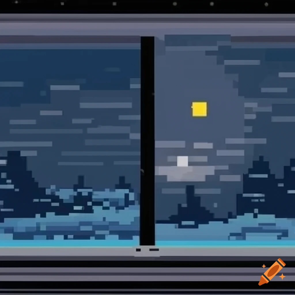 Pixel art of snowy scenery from a train window on Craiyon