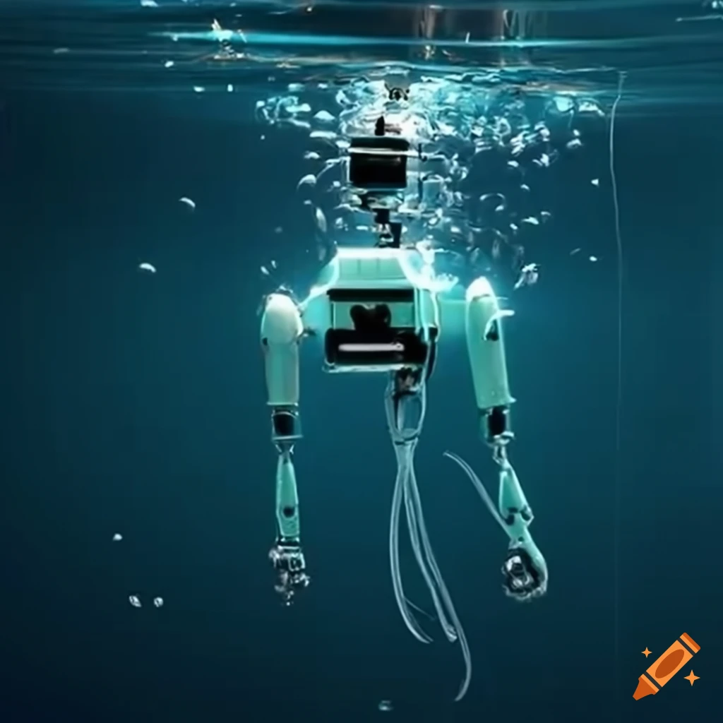 Underwater floating cable robot with sparkling lights on Craiyon