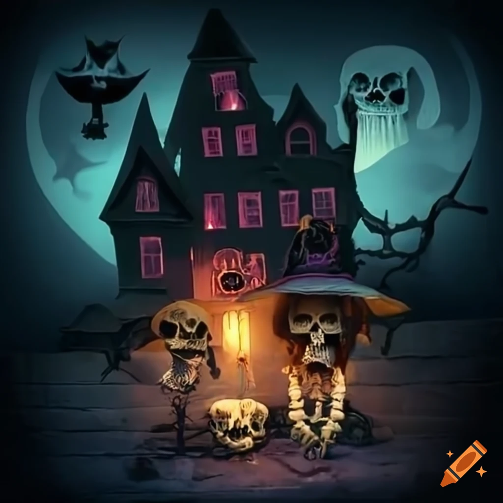 Image of a spooky skeleton and witch ritual on Craiyon