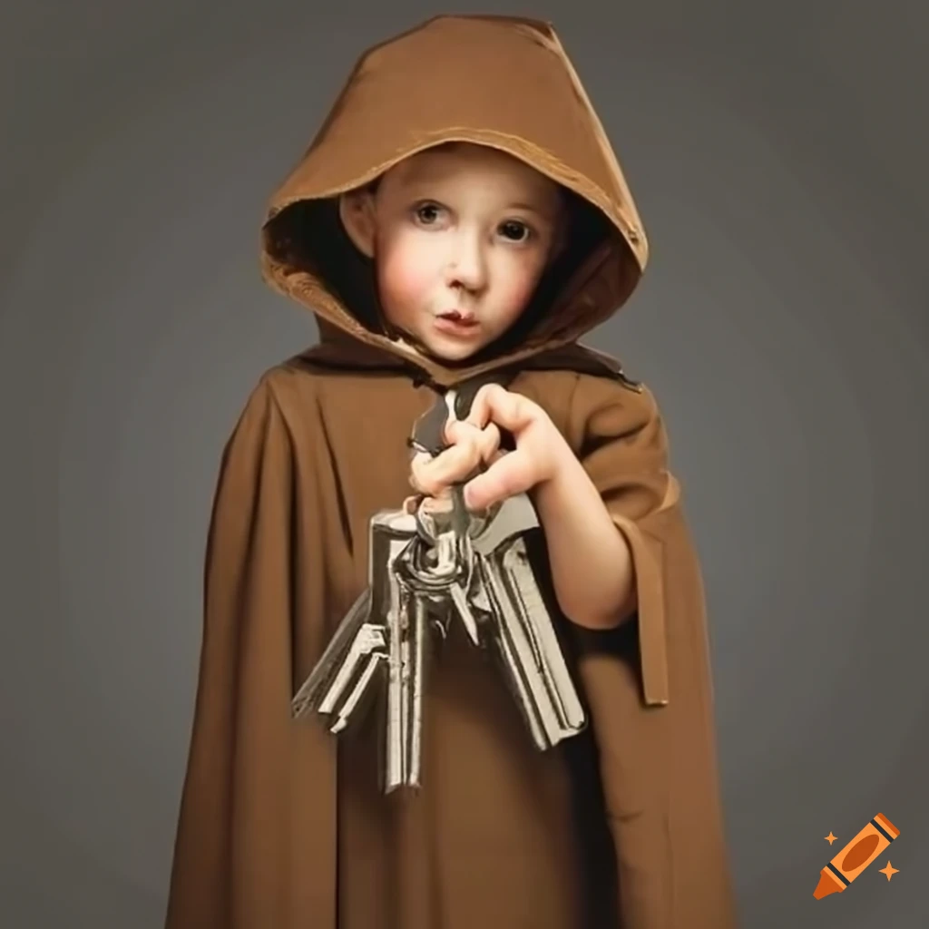 Mysterious boy holding large keys on Craiyon