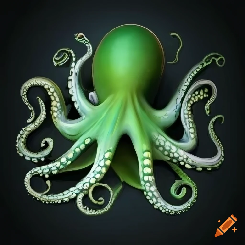 Illustration of a green octopus with vibrant colors on Craiyon