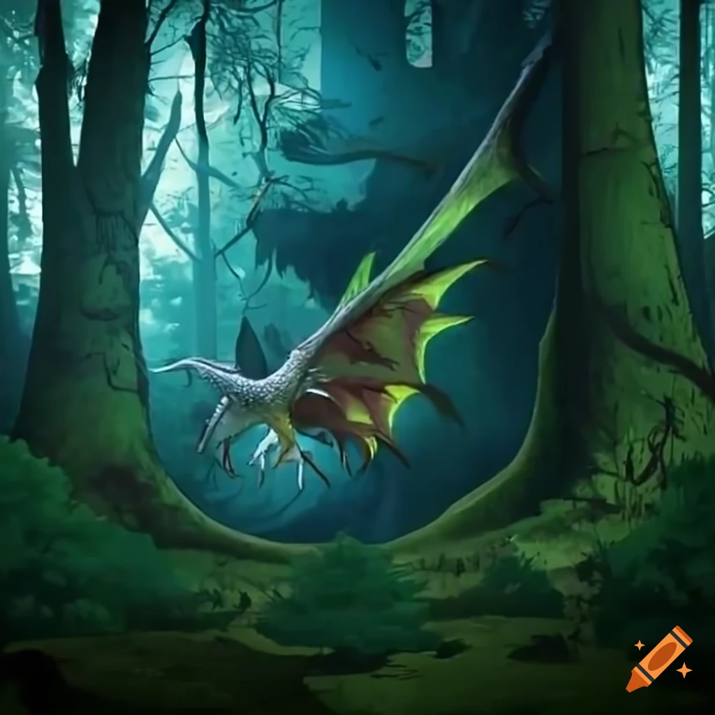 Dragon flying over a forest