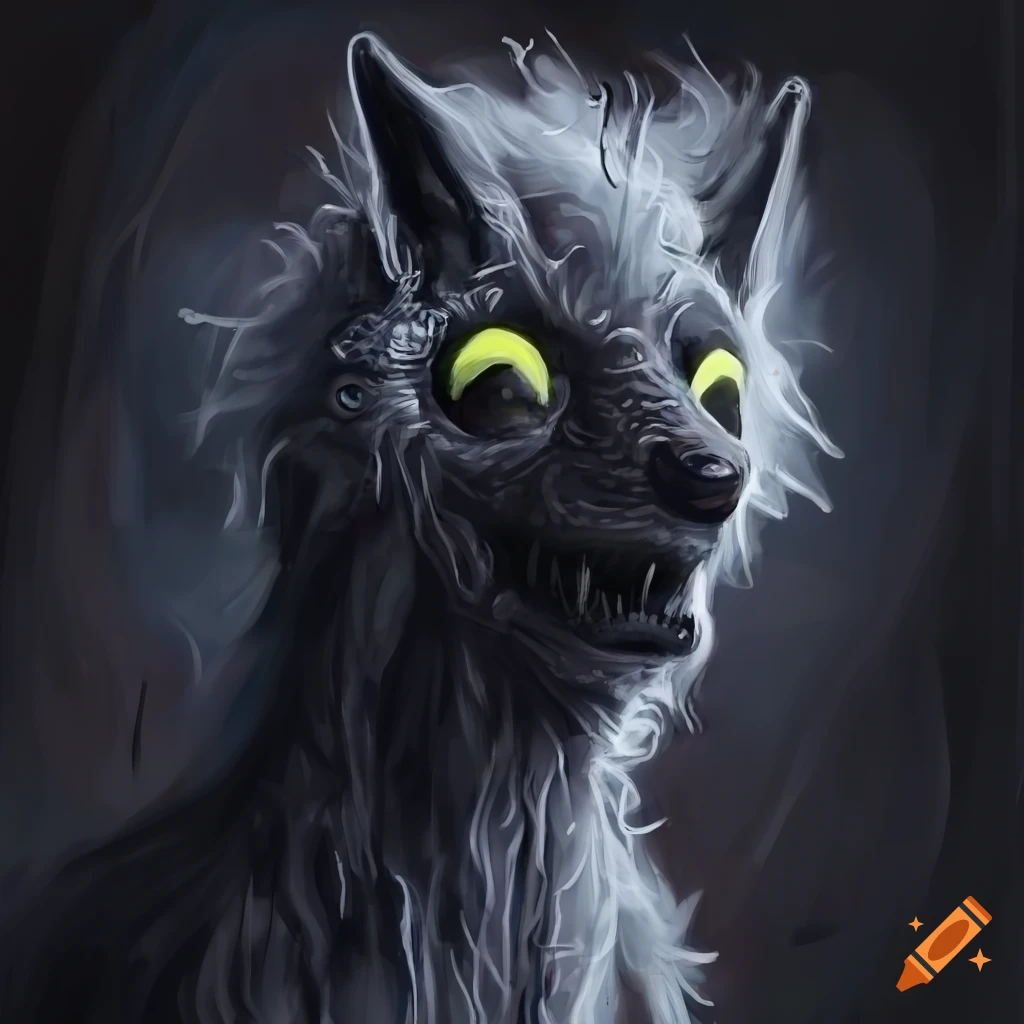 Abstract painting of a dark furry creature on Craiyon
