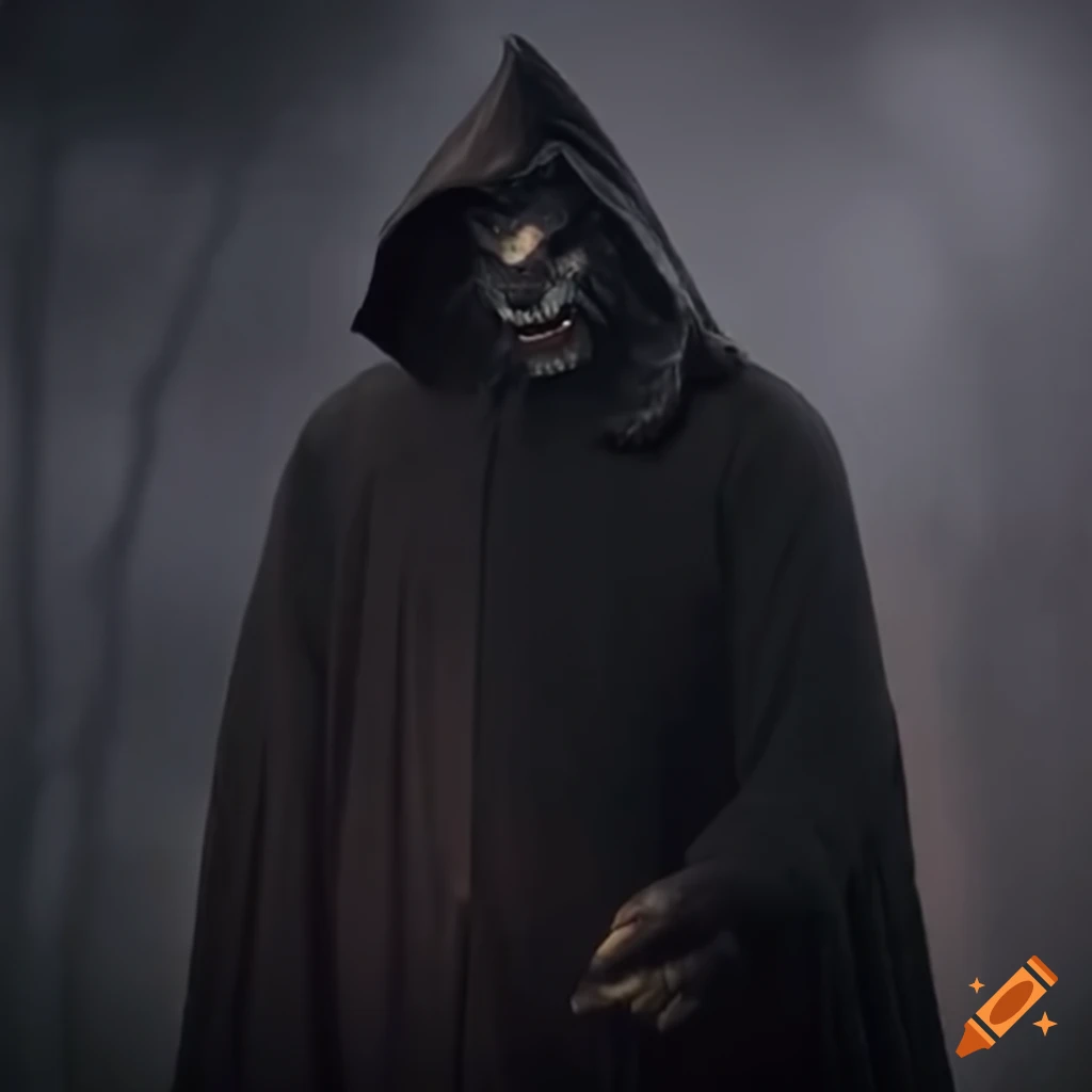 Werewolf in black cloak on halloween night on Craiyon