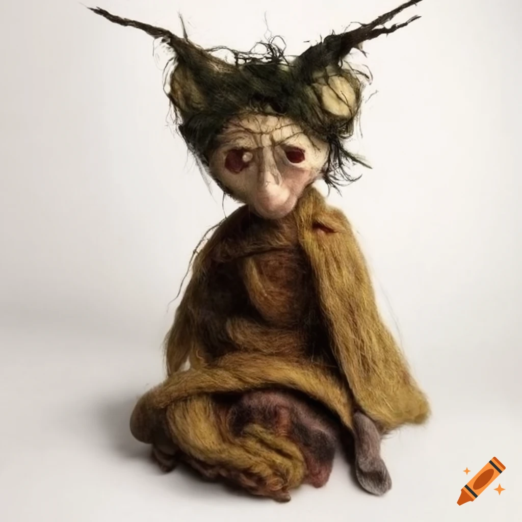 Handmade wool creature with ornate clothes on Craiyon