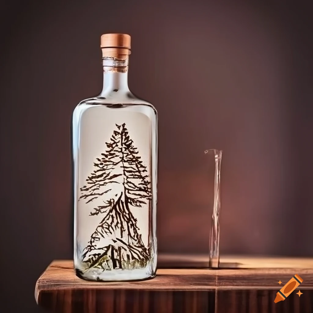Redwood tree embossed gin bottle design