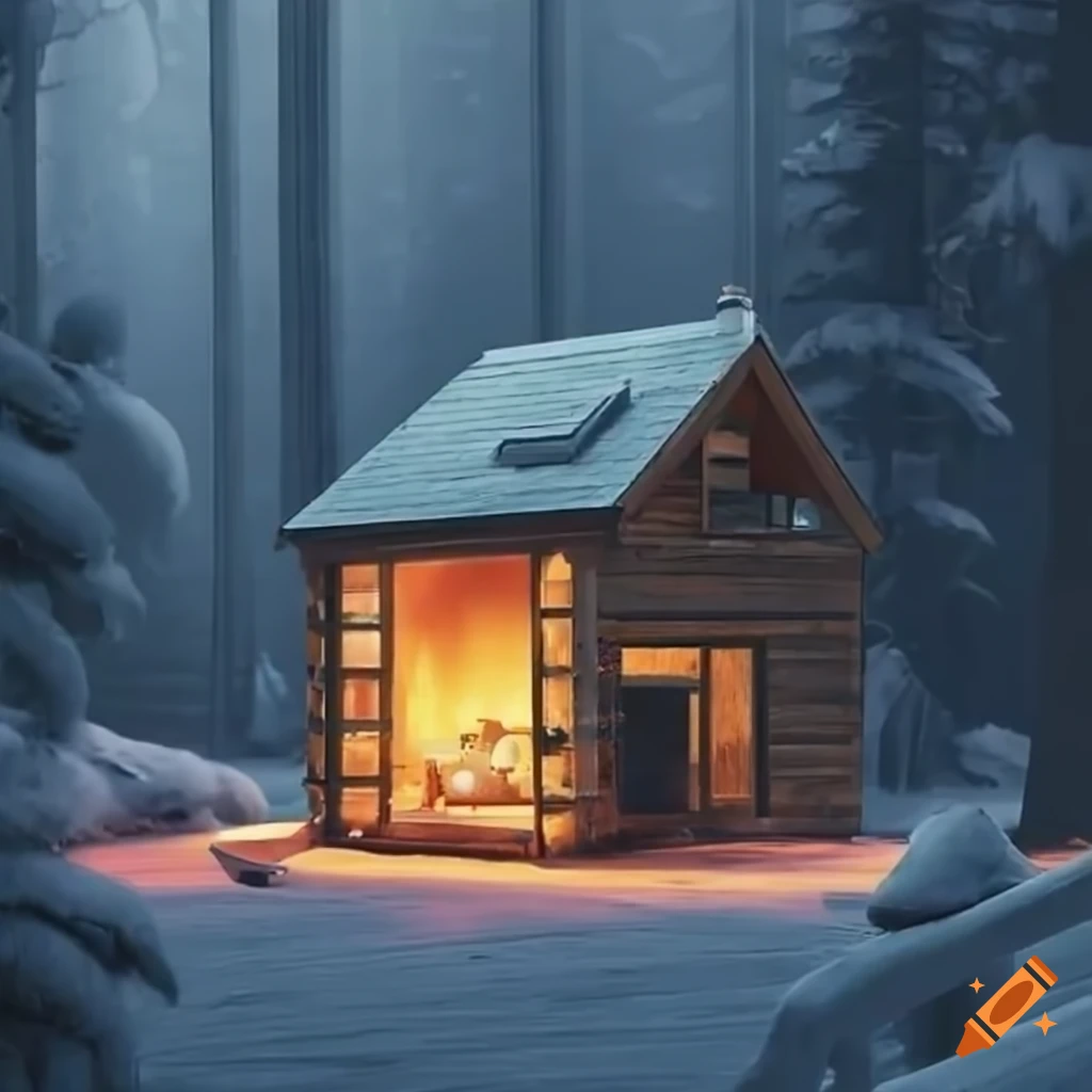 Cozy wood cabin with a woodstove on Craiyon