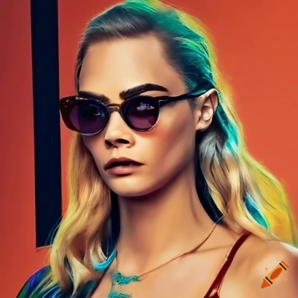 Cara delevingne wearing sunglasses with artistic vibe on Craiyon