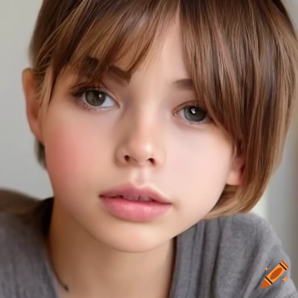 Portrait Of A Girl With Cute Features And Short Brown Hair On Craiyon