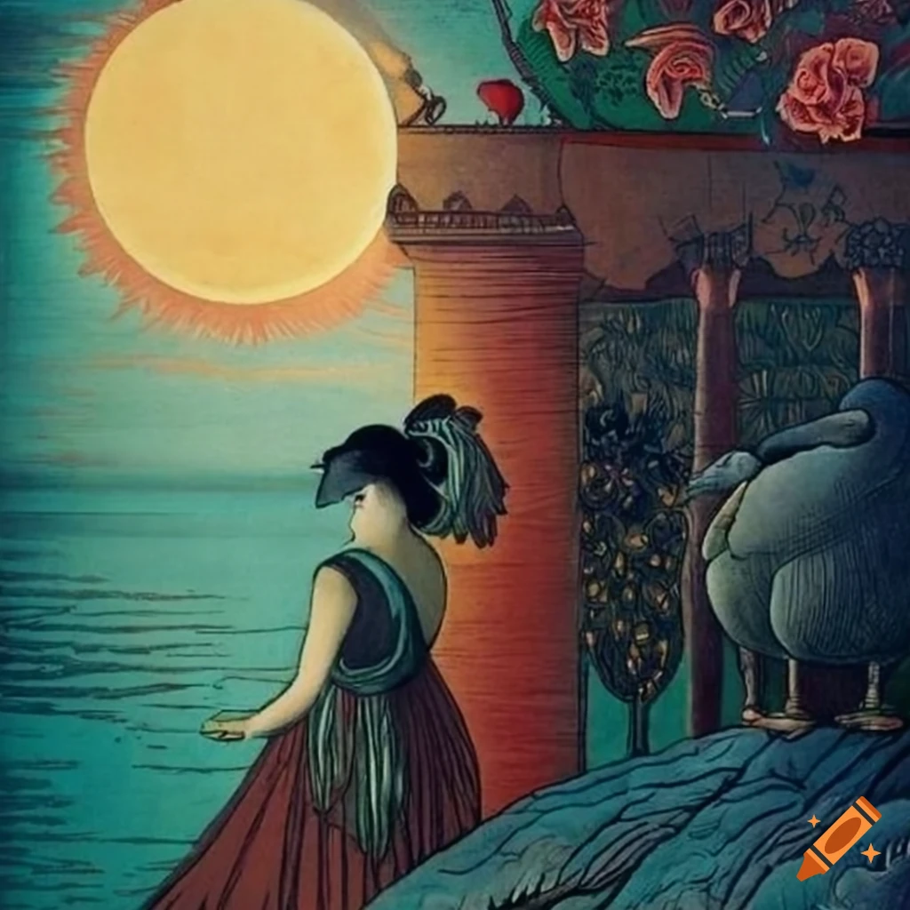 Illustration of a mystical curandera raven and elegant mother goose on ...