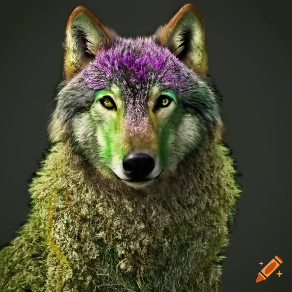 Green wolf with moss skin hunting