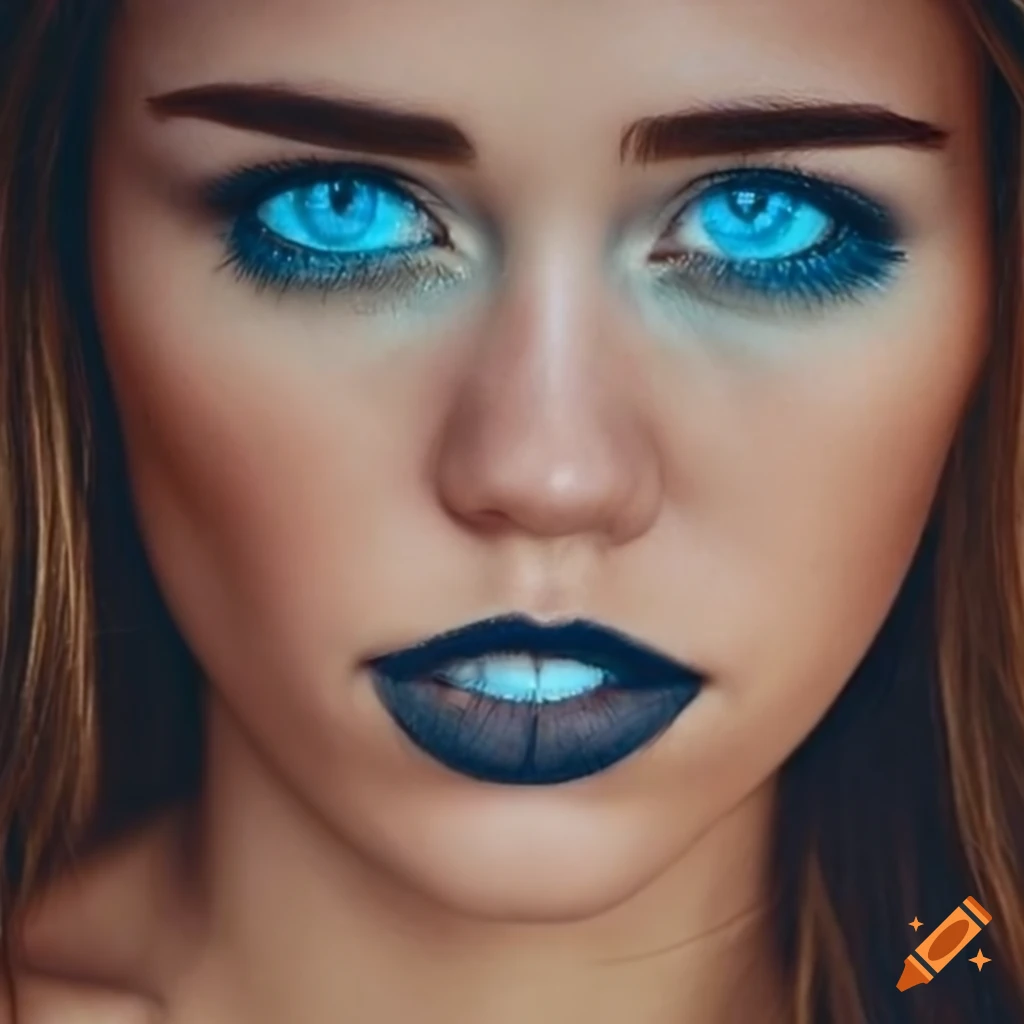 Portrait of a beautiful woman with tan skin and blue eyes