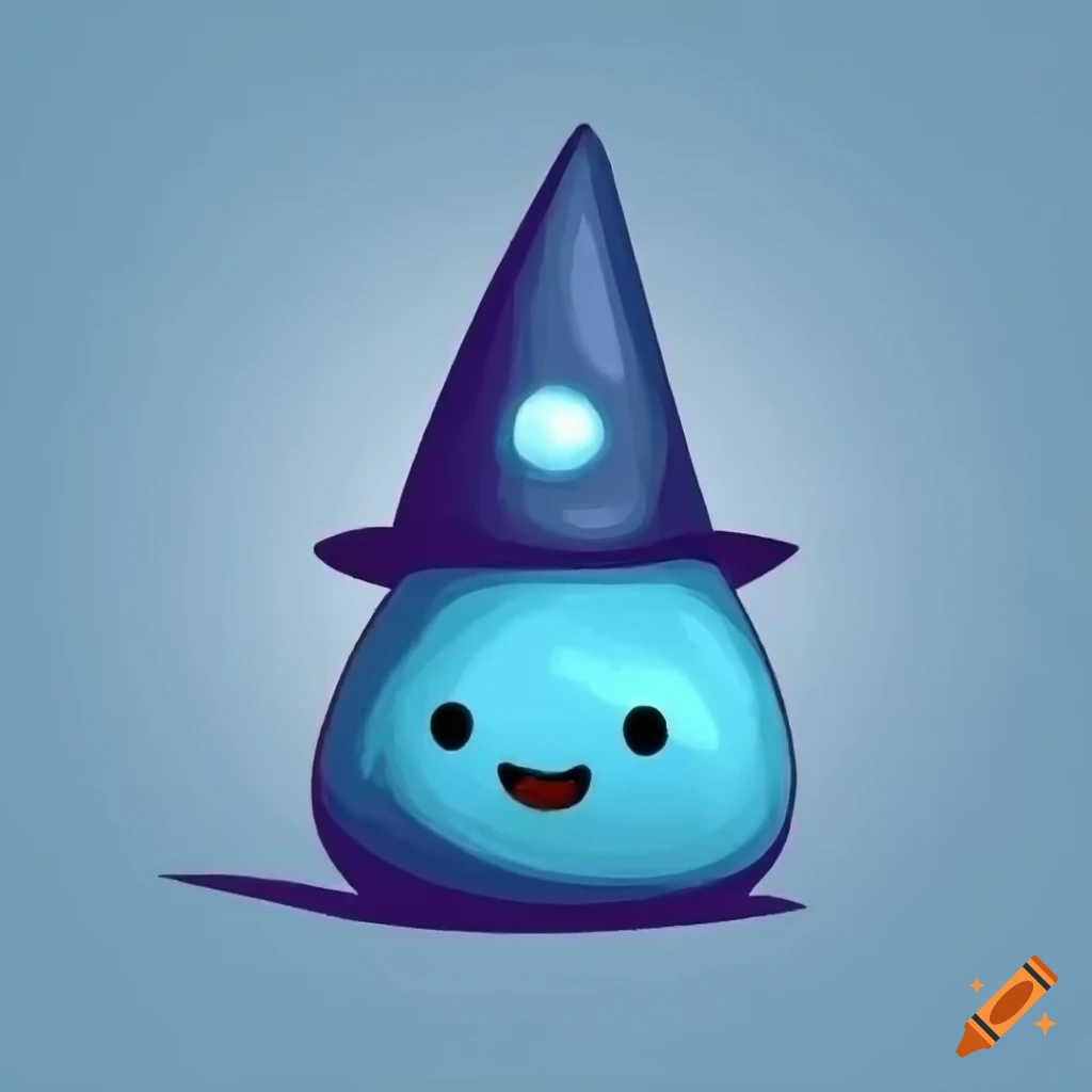 Blue slime dressed as a wizard and holding a sword on Craiyon