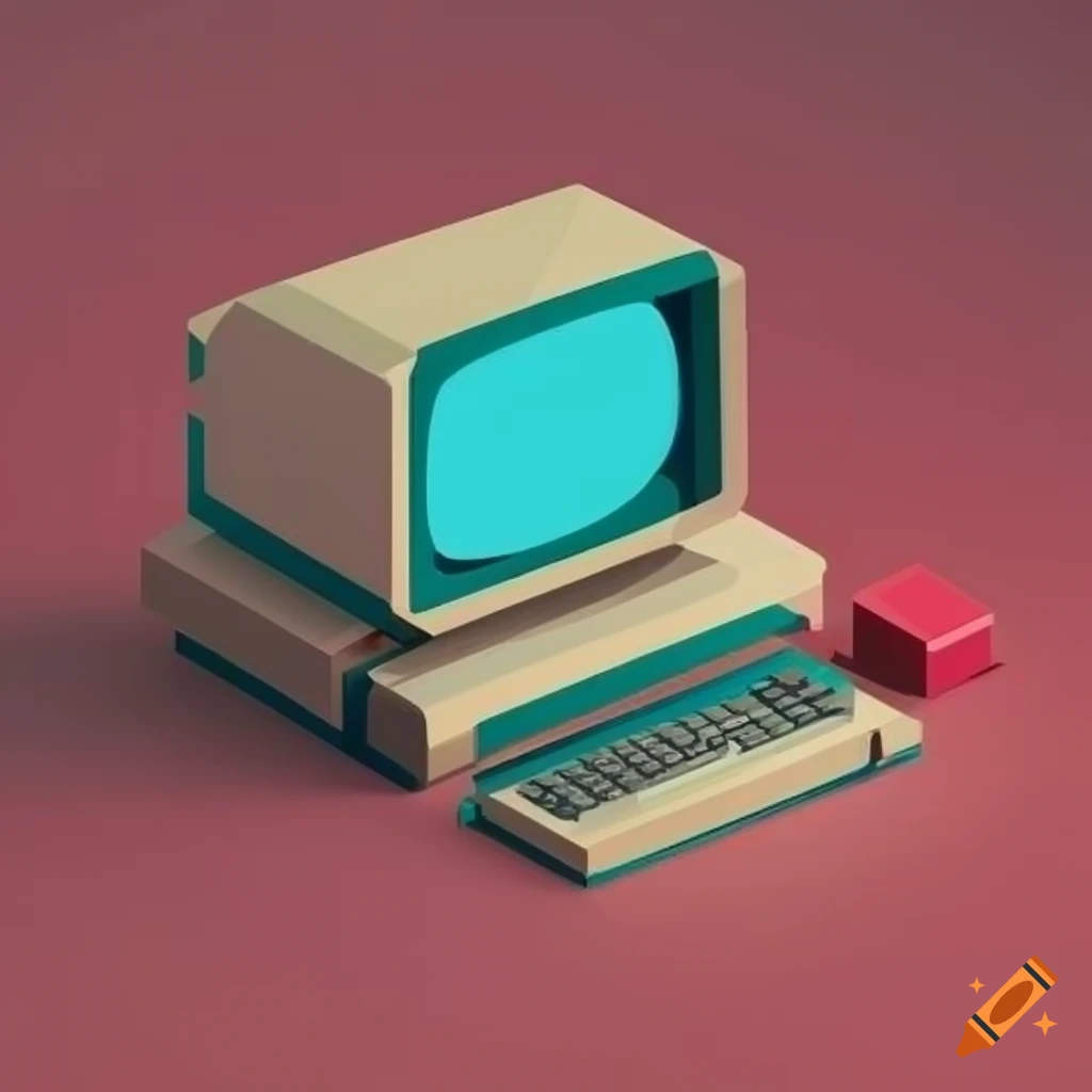 Isometric illustration of a personal computer on Craiyon