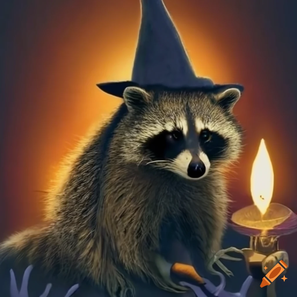 Illustration of raccoon witches on Craiyon