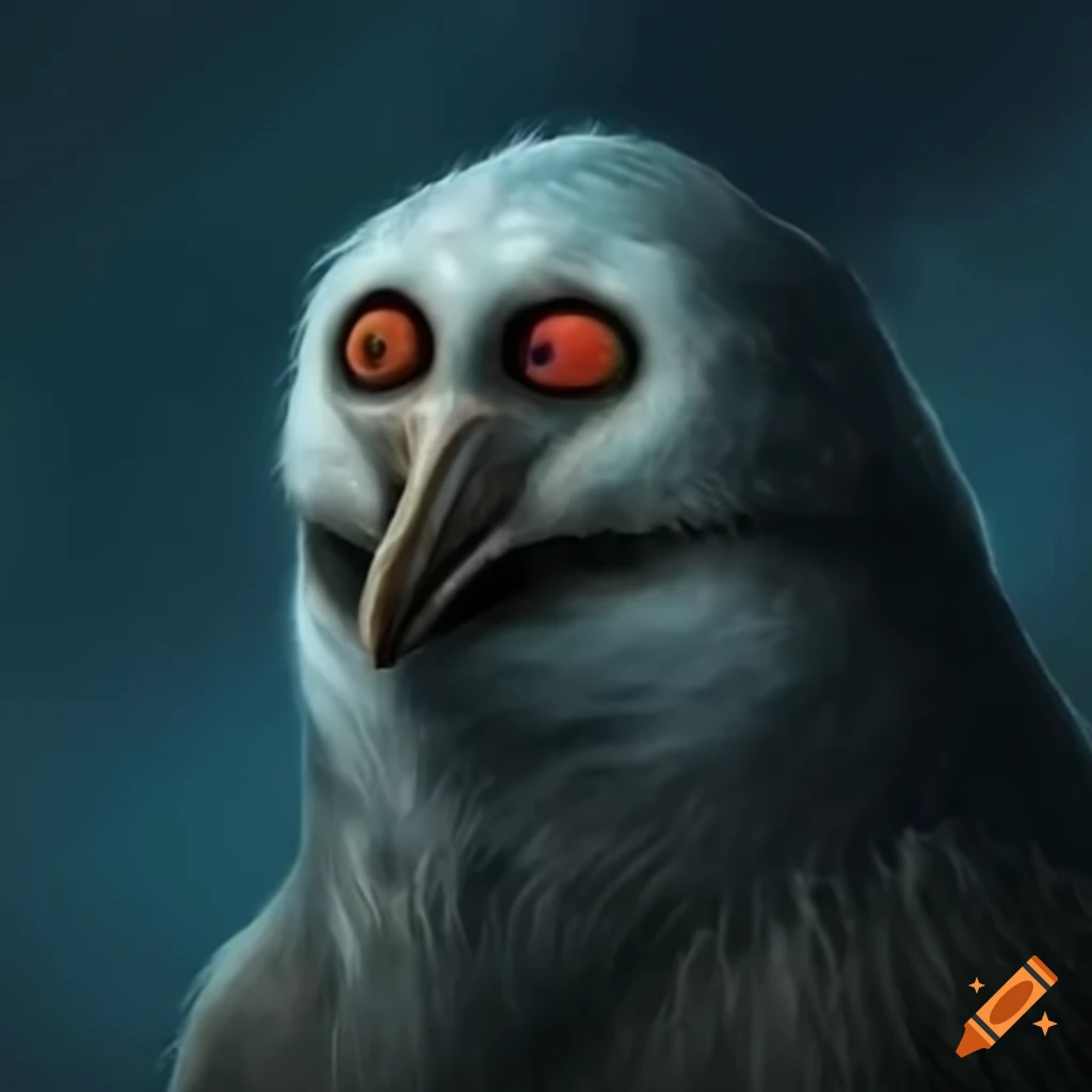 Fantasy artwork of a tall furry creature with bird face on Craiyon