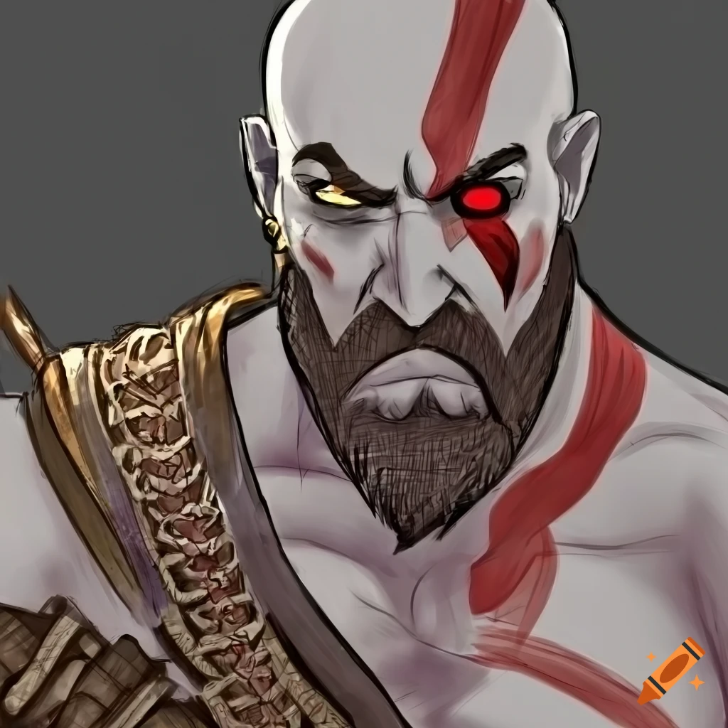 Illustration of kratos with a smile and a flower