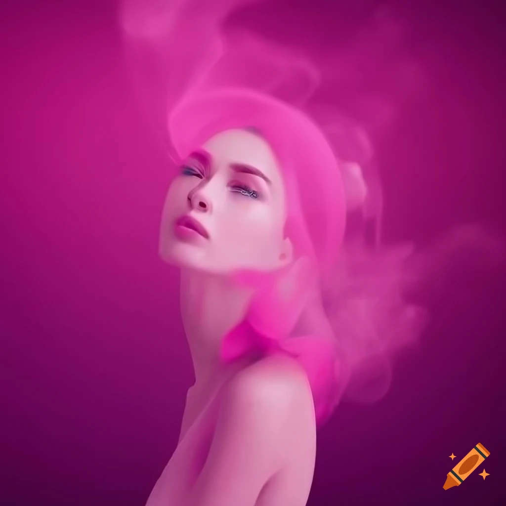 Artistic portrait of a woman with pink smoke hair on Craiyon