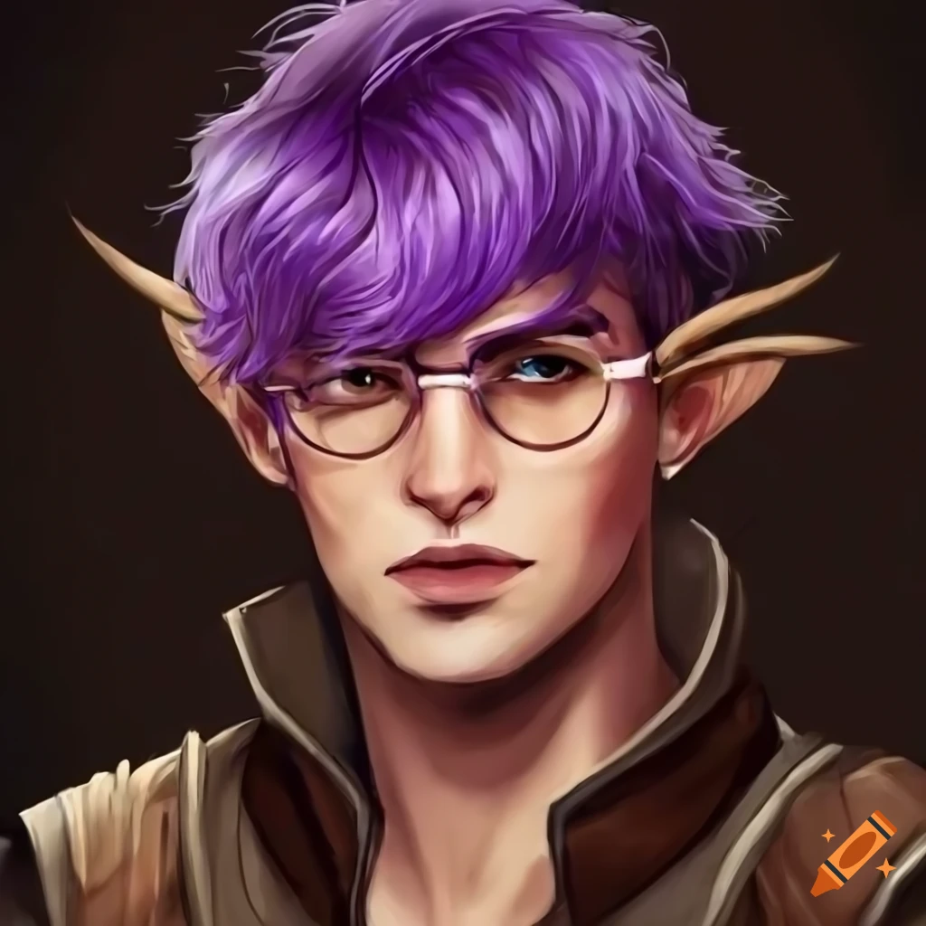 Rpg character with purple hair and ram horns