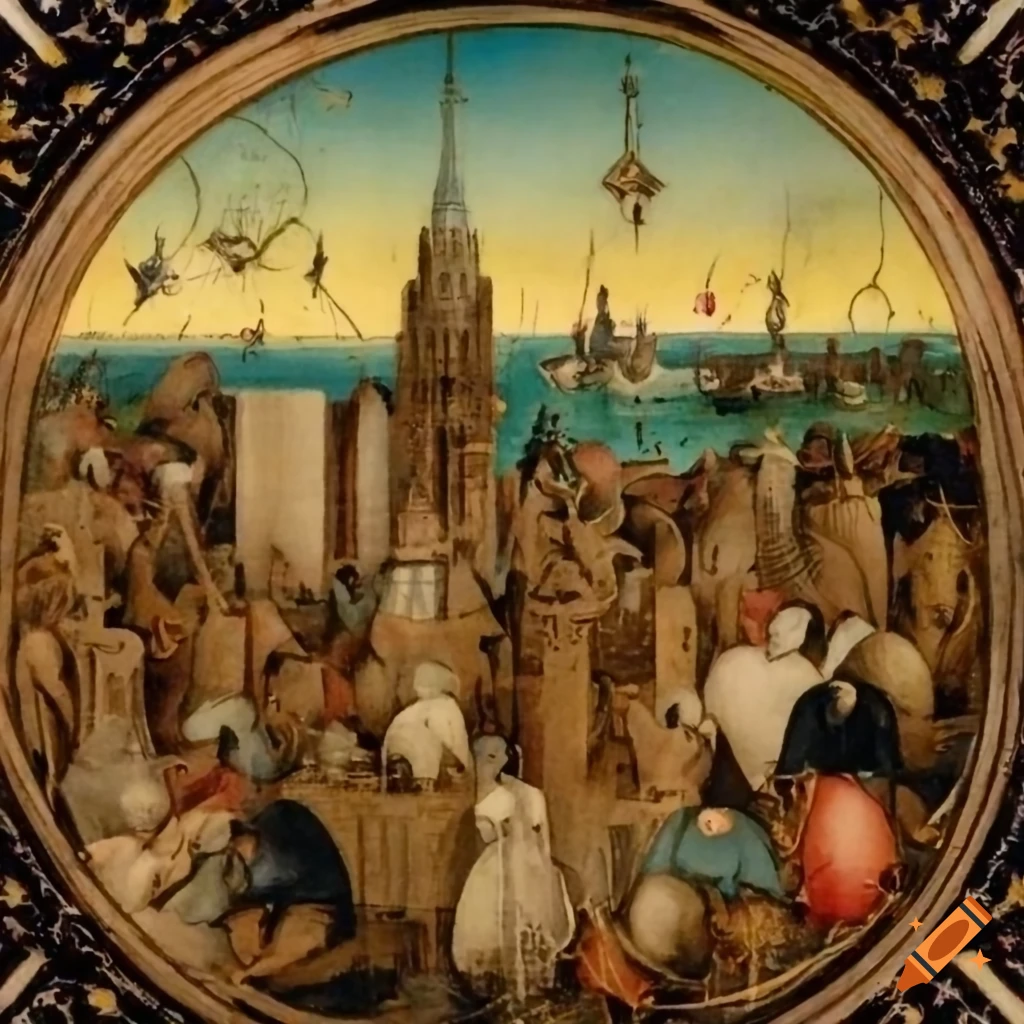 New york cityscape in the style of hieronymus bosch