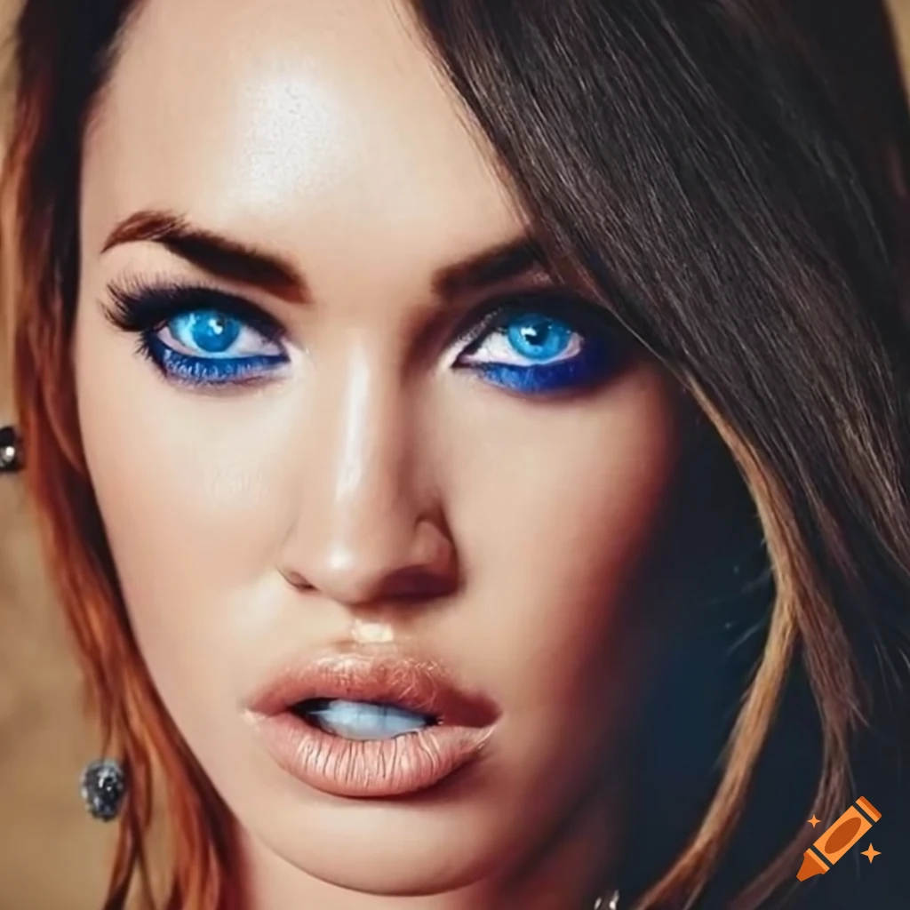 Portrait of megan fox and miley cyrus with striking blue eyes on Craiyon
