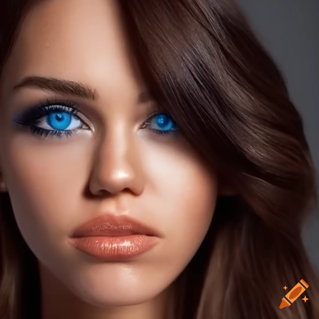 Portrait of a beautiful woman with blue catlike eyes on Craiyon