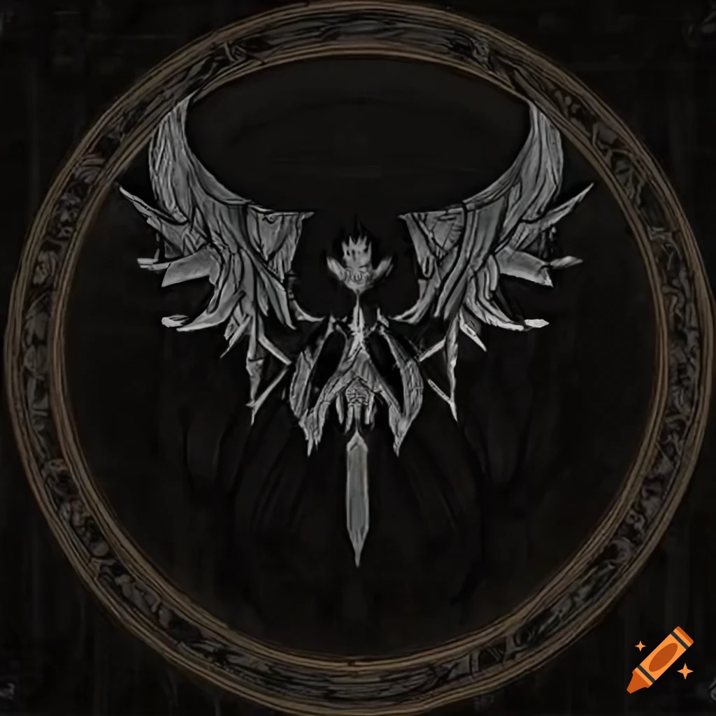 Emblem with black wings soaring in the dark abyss