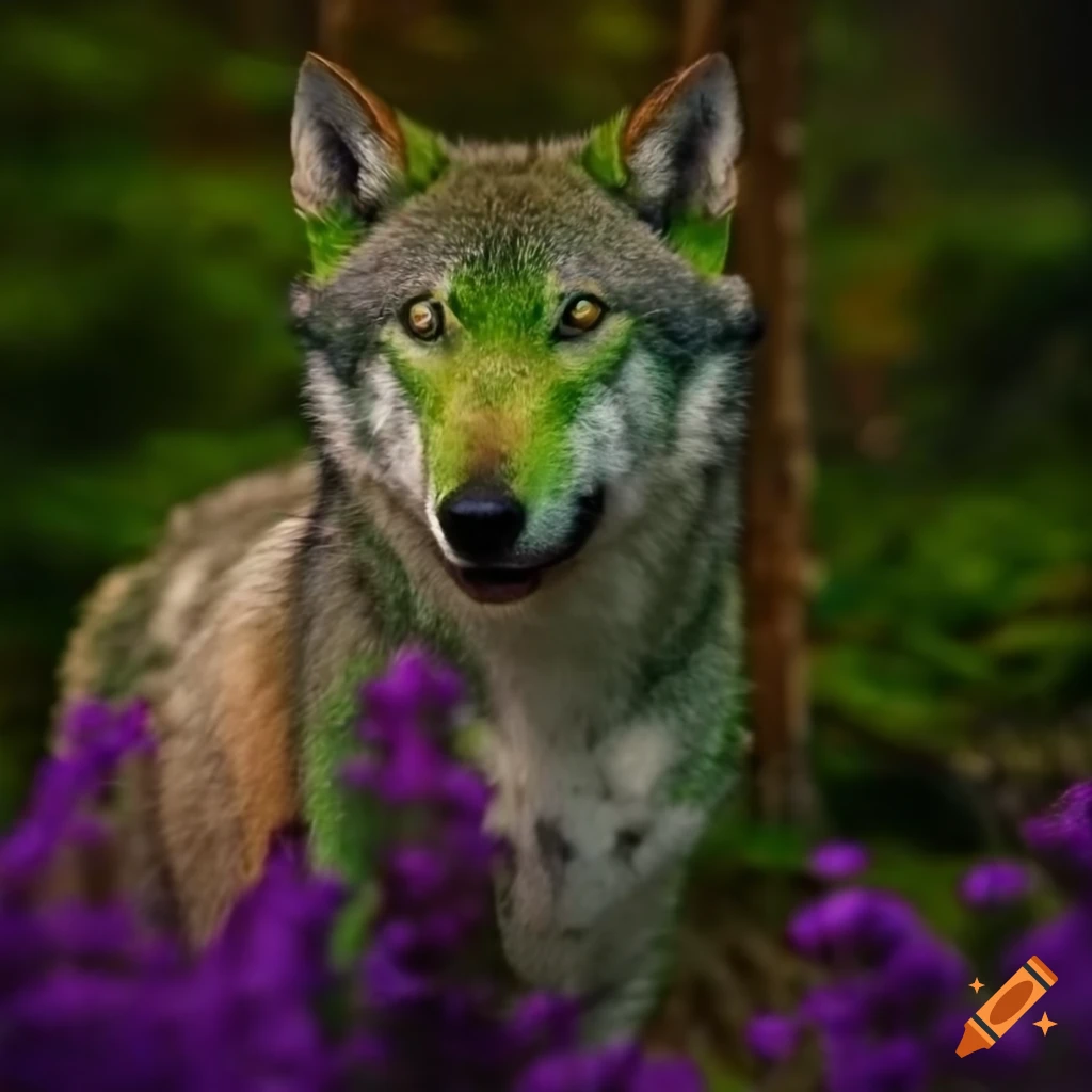 Green wolf with moss skin hunting on Craiyon