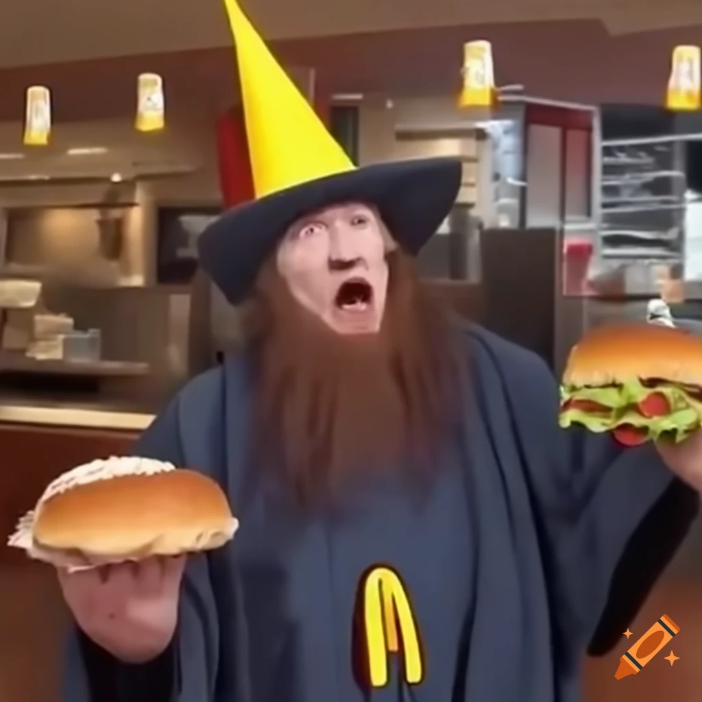 Illustration of wizards enjoying themselves at a mcdonald's on Craiyon