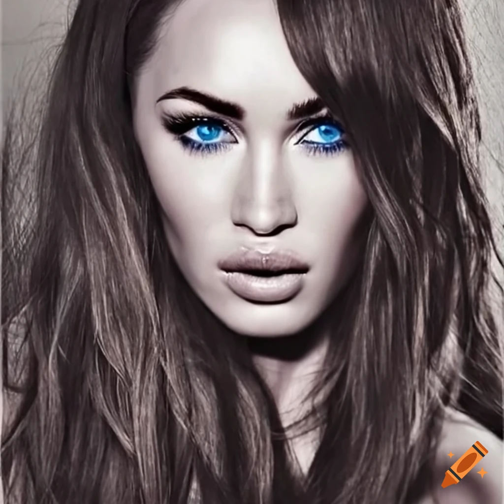 Portrait of megan fox and miley cyrus with striking blue eyes