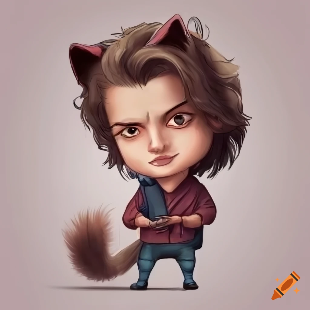 Cosplay of Steve Harrington with cat ears and tail on Craiyon