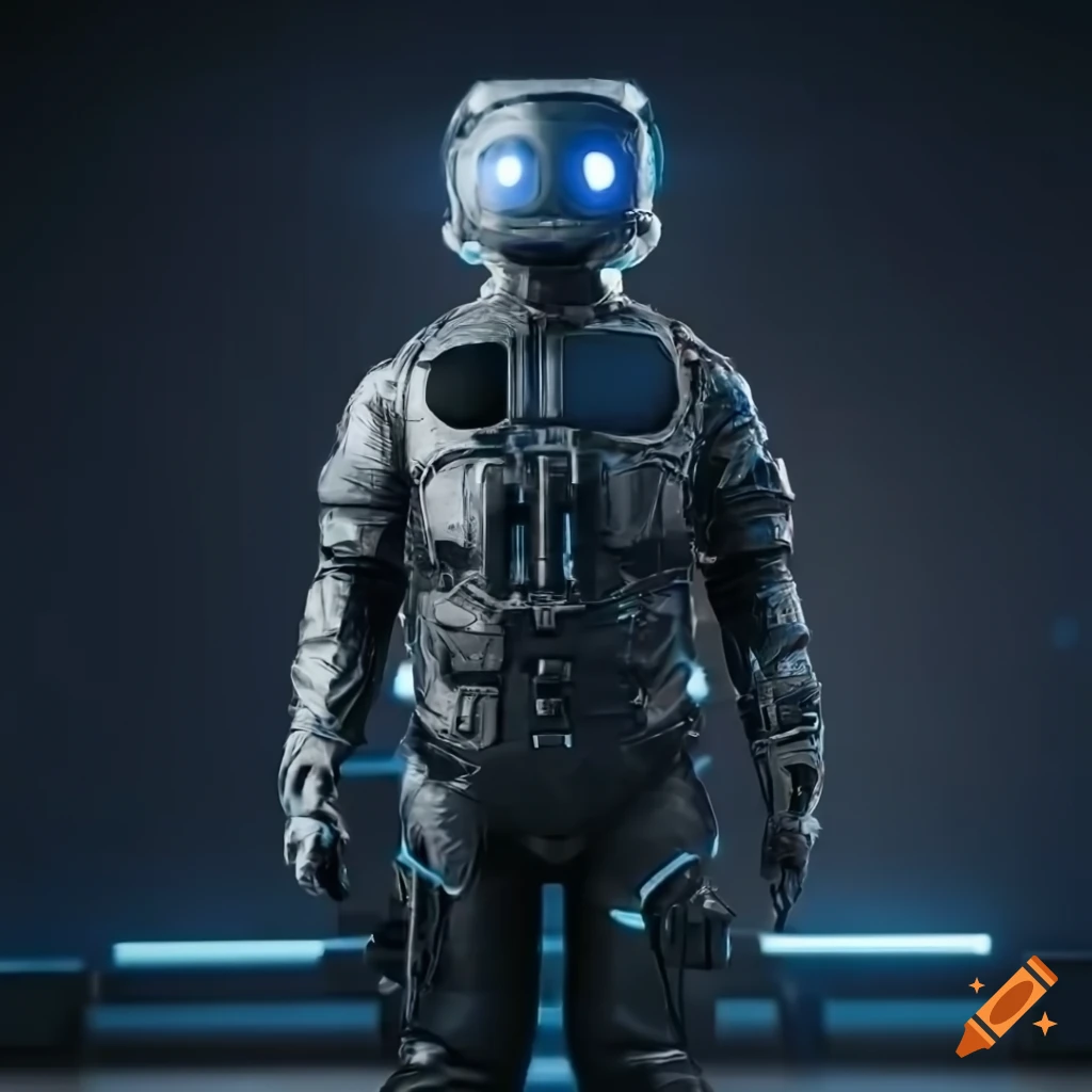Man in high-tech suit in a sci-fi laboratory on Craiyon