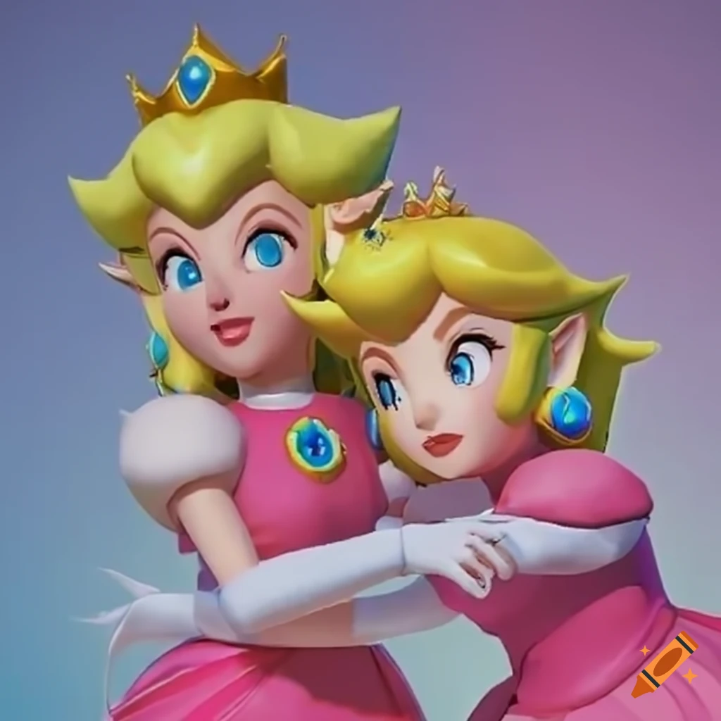 Princess peach and link in costume swap at a ballroom