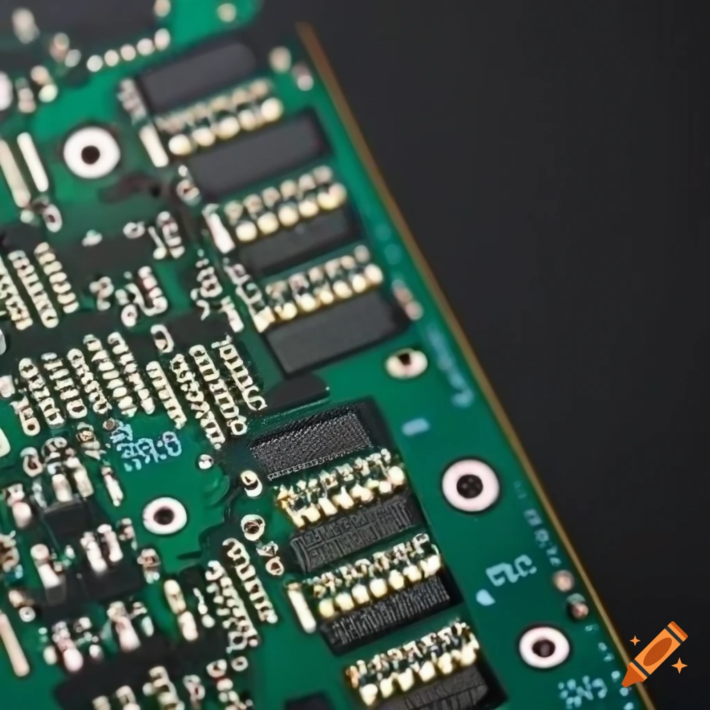 Close-up of a pcb on a black background on Craiyon