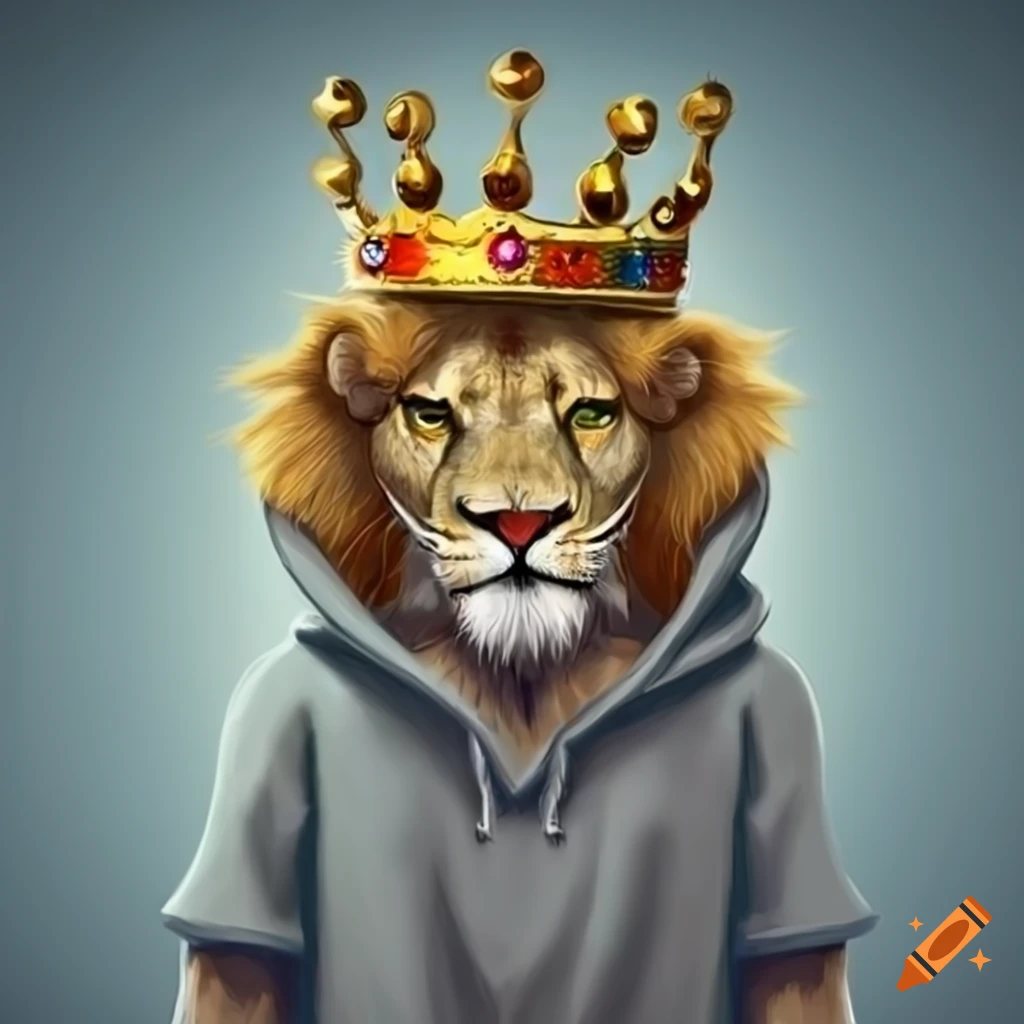 Lion sitting on a king chair on Craiyon