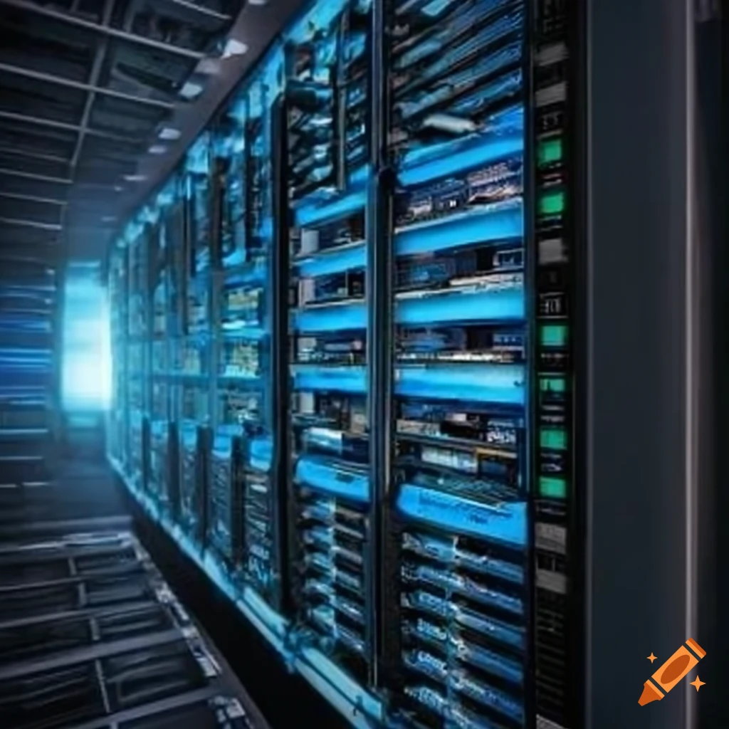 Illustration of a server with network connections on Craiyon