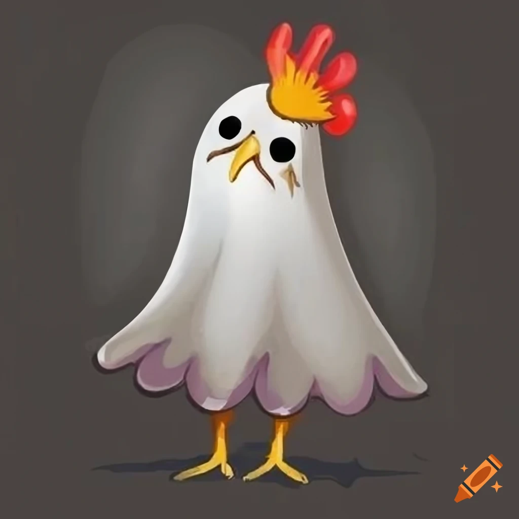 Cartoon chicken dressed as ghost on Craiyon